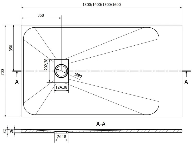 Mexen Hugo, SMC obdélníková sprchová vanička 140 x 70 cm, šedá, 42617014