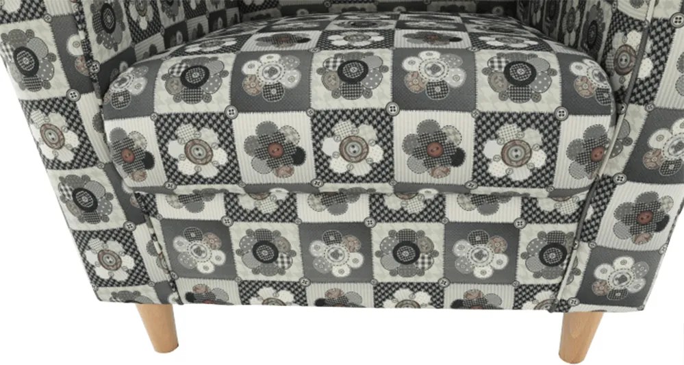 Křeslo ušák s taburetem, látka patchwork N1, ASTRID