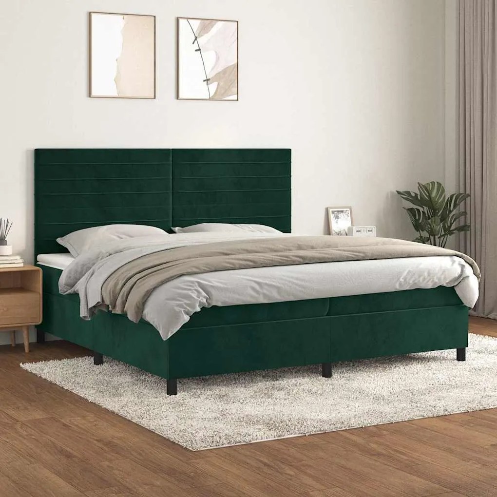 Box spring postel s matrací tmavě zelená 200x200 cm samet 3143106