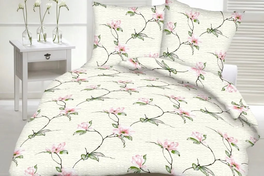 povlečení z kůry I 160x200 vzor krém květiny