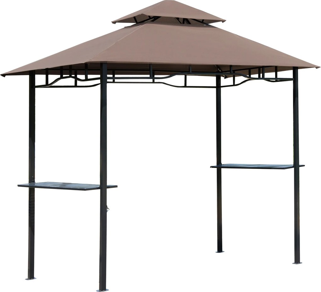 Grilovací pavilon Outsunny – zahradní stříška s policemi, nehořlavá dvojitá střecha, káva hnědá 245 x 148 x 252 cm | Aosom