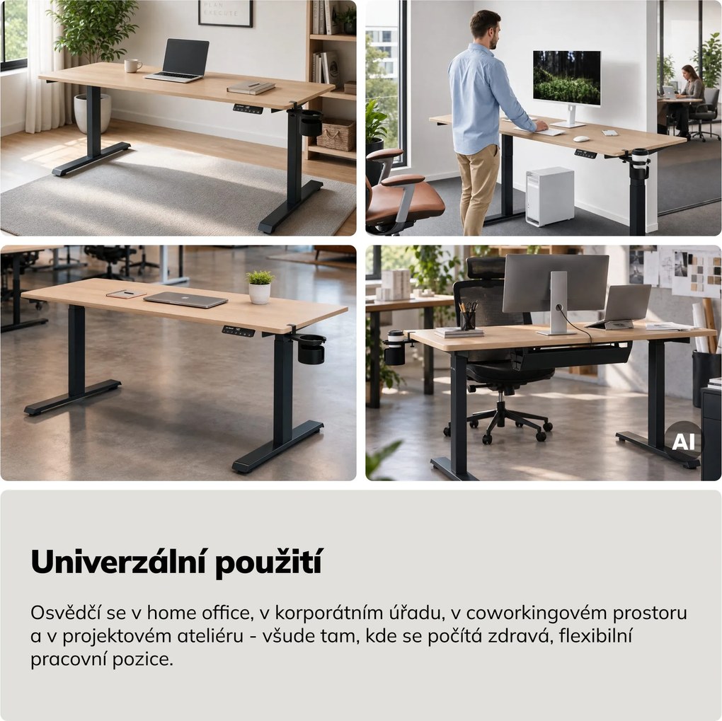 Elektrický stůl s regulací výšky ergonomický antracitový/dub sonoma,1600x800 mm: ARIA