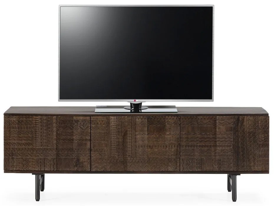 Tmavě hnědý TV stolek z mangového dřeva 145x48x40 cm Kalai – MOME
