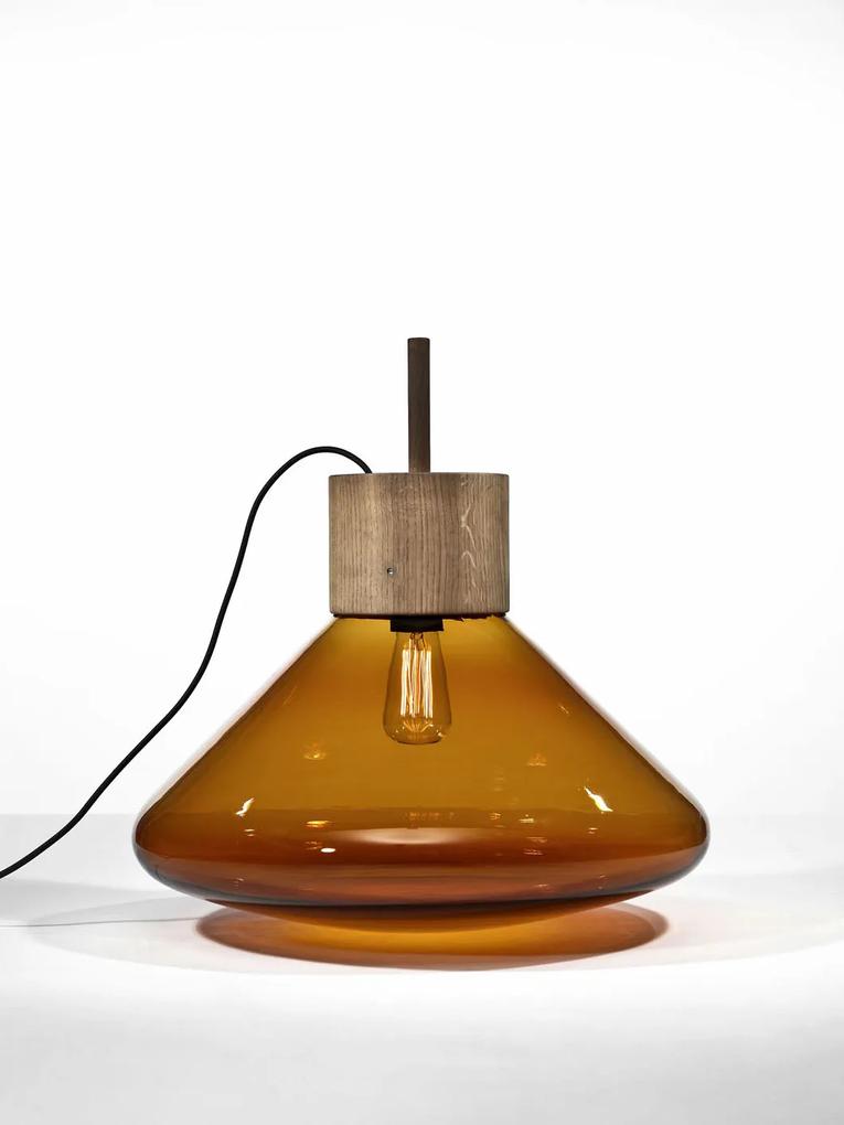 Závěsné svítidlo Brokis Muffins Wood PC852 Barva skla: Amber - transparentní sklo, Barva el. vedení: Textilní kabel -  žlutý, Dřevo: americký ořech - voskovaný (CCS757)