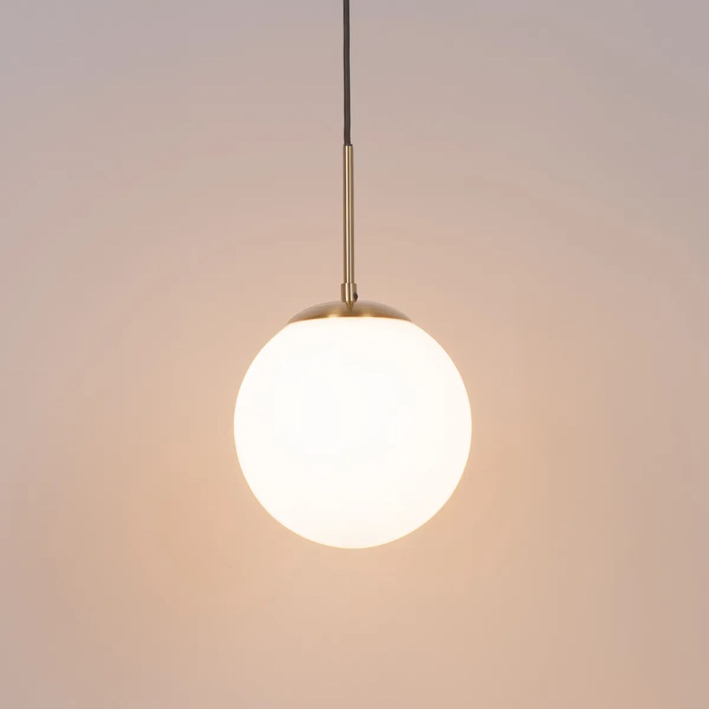 Art Deco závěsná lampa zlatá s opálovým sklem vč. černého jednofázového kolejnicového adaptéru - Slimline Flore