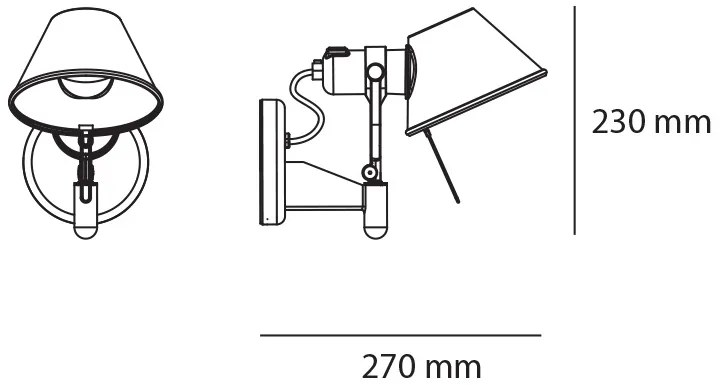 Artemide A029250 Tolomeo Faretto Halo, nástěnné designové svítidlo s vypínačem, max. 1x12W LED E27, hliník