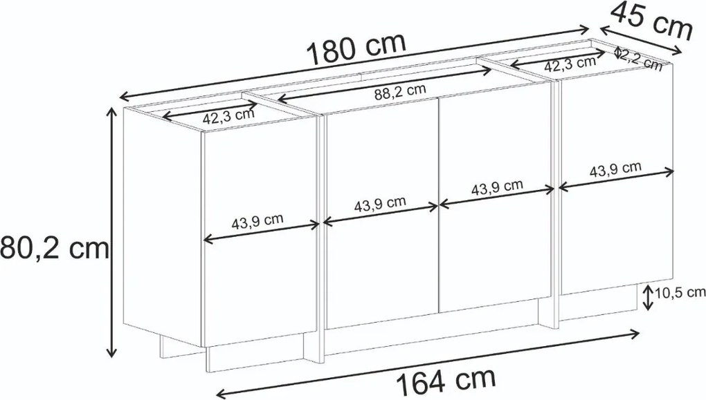 Designová komoda Radegund 180 cm bílá / atlantická borovice