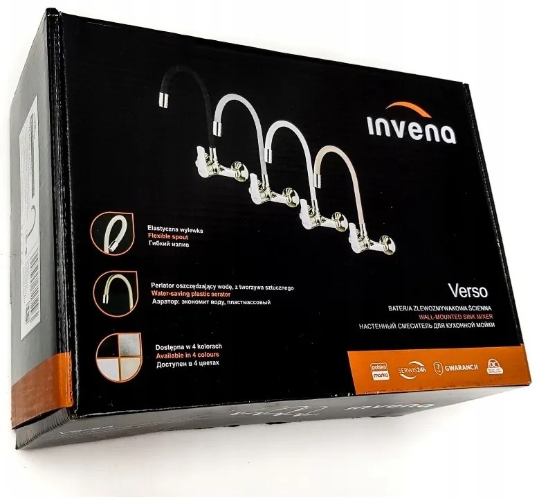 Invena Verso, nástěnná kuchyňská baterie 150mm s elastickým ramenem, bílá-chromová, INV-BC-82-E2S-L