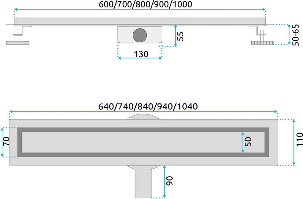 Rea Neox Pro, odtokový žlab 50cm s 360 stupňovým otočným sifonem, černá matná, REA-G2741