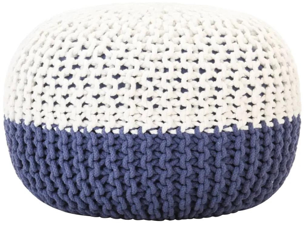 287597 vidaXL Ručně pletený sedací puf modro-bílý 50 x 35 cm bavlna