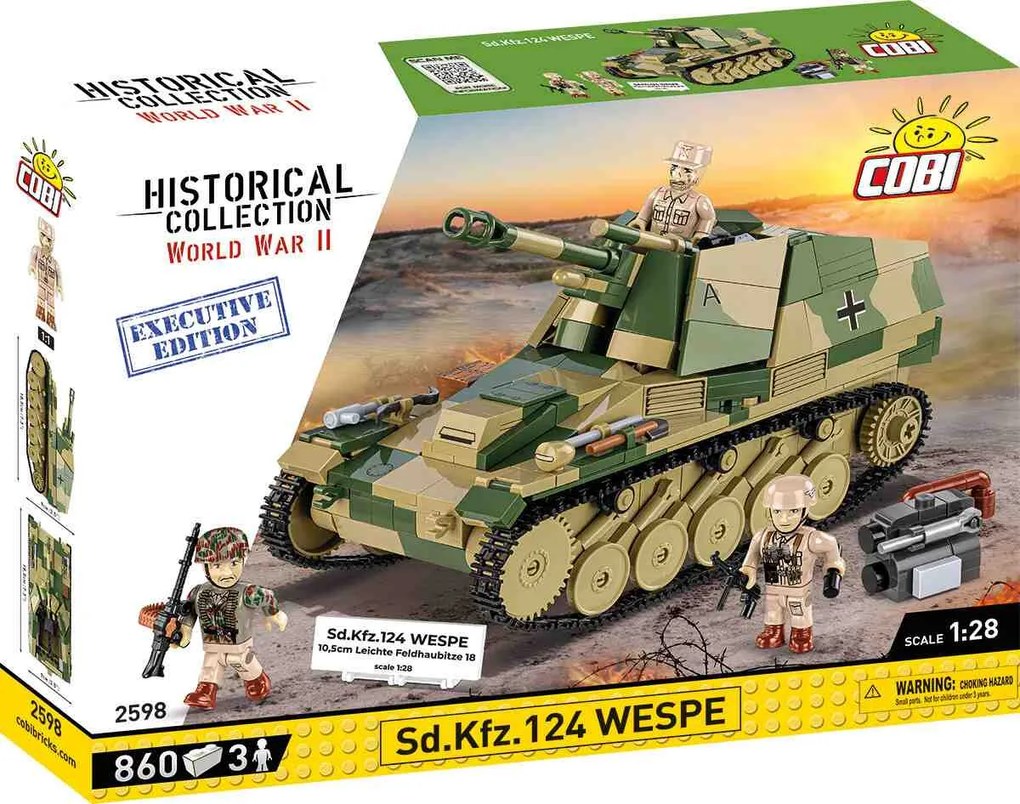 Cobi 2598 ww ii německá lehká polní houfnice sd.kfz. 124 wespe 1:28