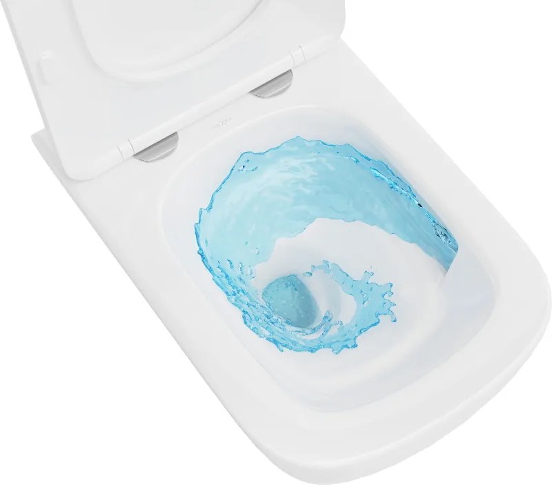 Mexen Timo, závěsná WC mísa 555x370x335 mm, Rimless Tornádo + WC sedátko z duroplastu, bílá lesklá, 30650200T