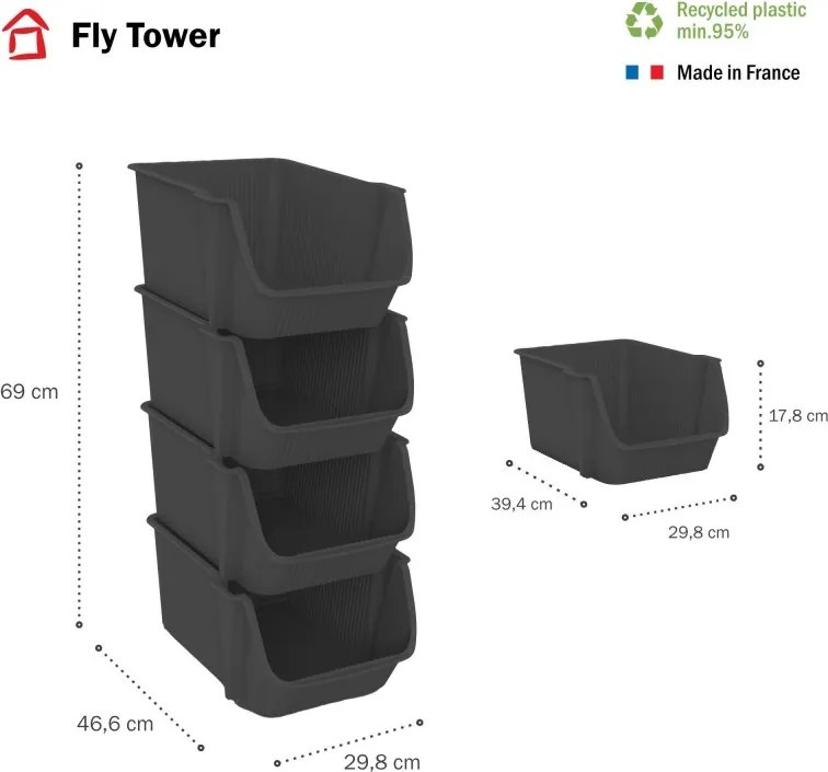 SUNDIS Sada 4 úložných boxů - FLY TOWER - antracit