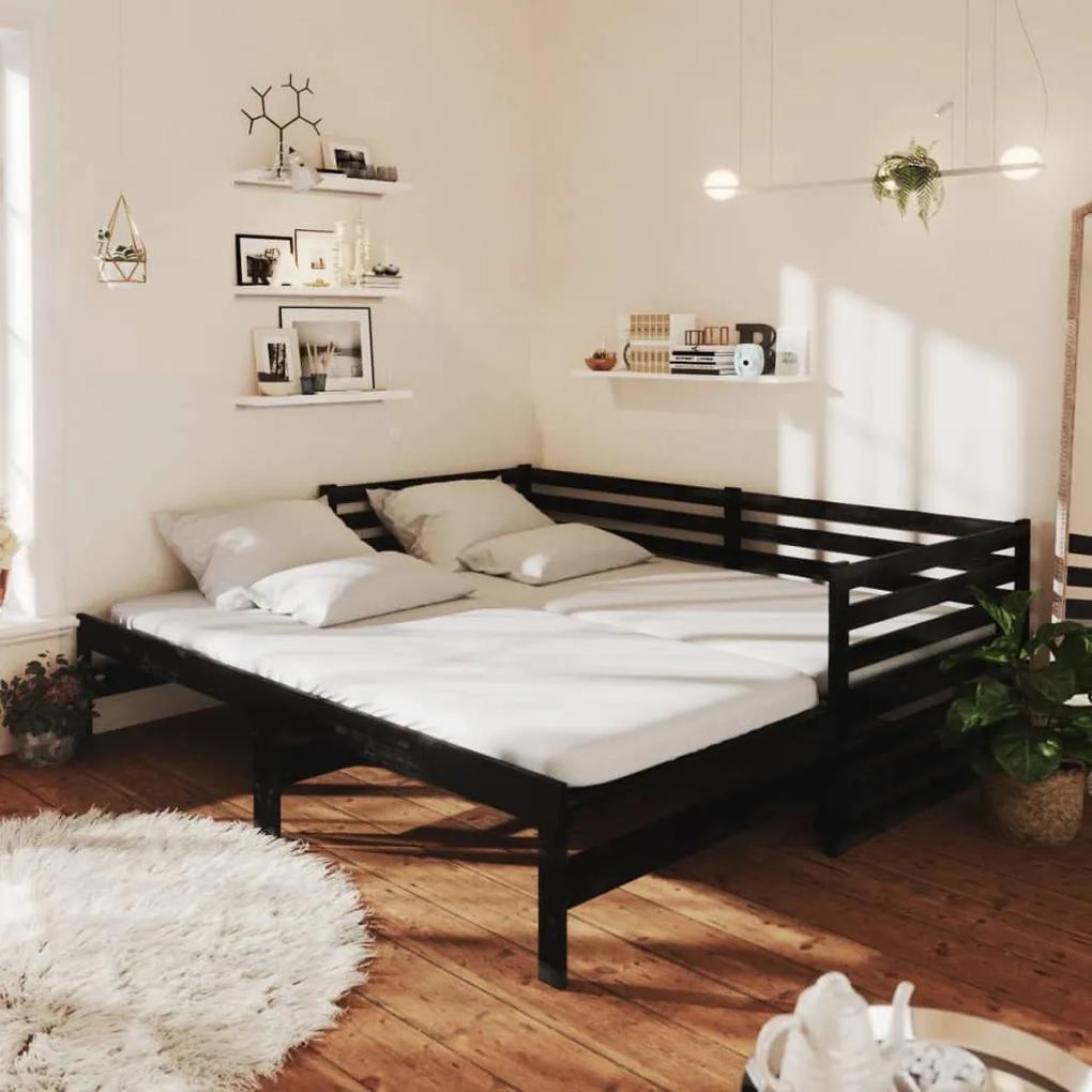 Výsuvná denní postel 2 × (90x200 cm) černá masivní borové dřevo,  3083673
