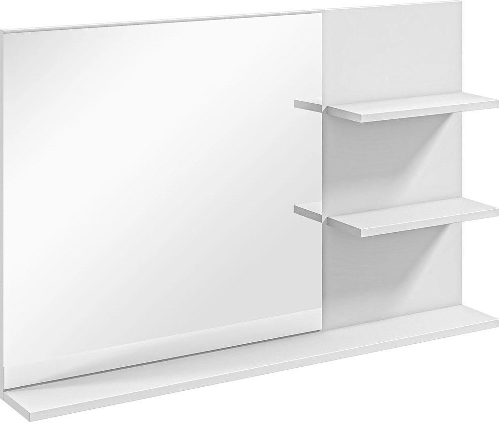 Kleankin Moderní Zrcadlo do Koupelny s 2 Bočními Policemi a Spodní Policí, Nástěnné Zrcadlo z MDF a Skla, 75x10x48 cm, Bílá | Aosom