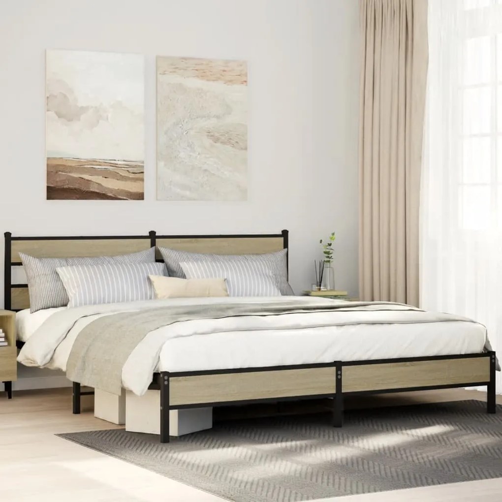 Kovový rám postele bez matrace dub sonoma 200 x 200 cm 3308498