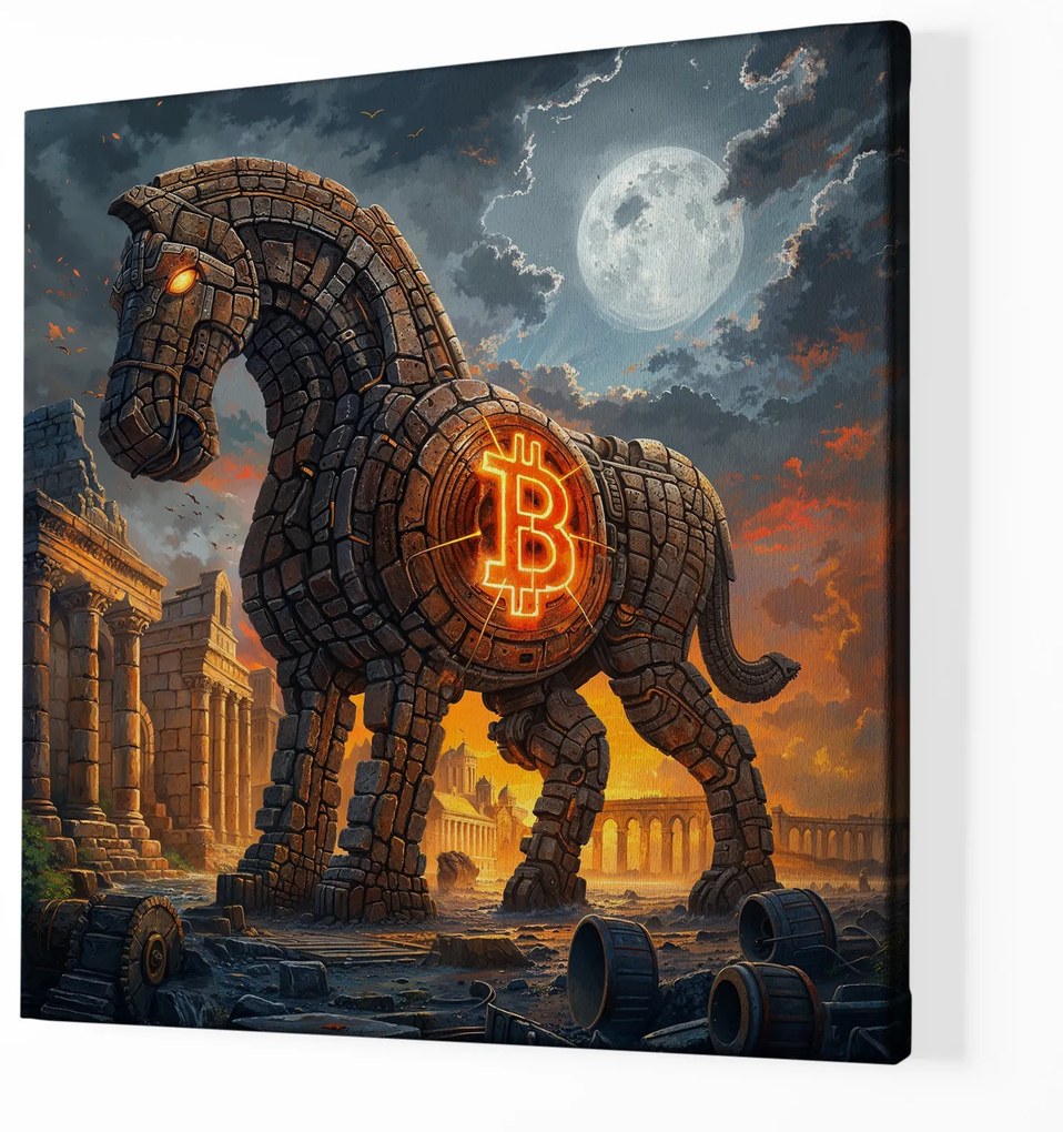 Obraz na plátně - Bitcoin, Trojský kůň, Ancient Bank FeelHappy.cz Velikost obrazu: 40 x 40 cm