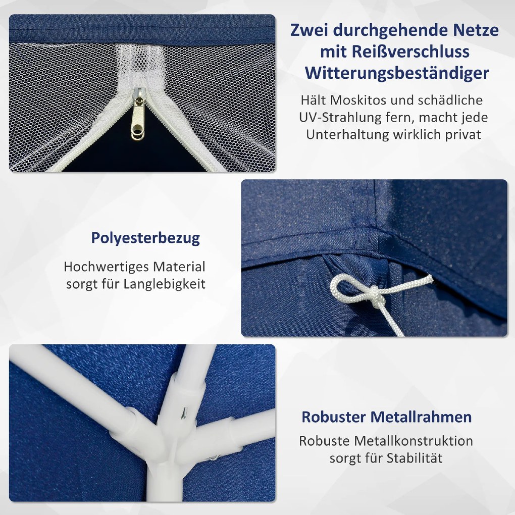 Gartenpavillon Pavillon Festzelt Partyzelt wetterfest Zelt mit Moskitonetz Metall + Polyester Blau 3 x 3 m