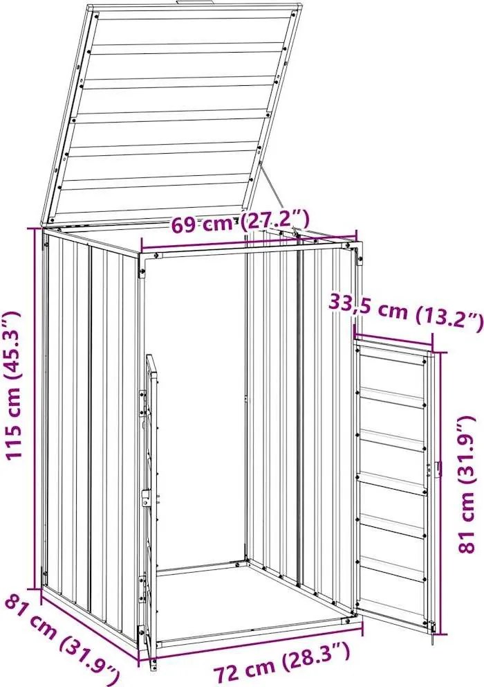 vidaXL Box na 1 popelnici 72 x 81 x 115 cm ocel [4006171] Barva: antracitová