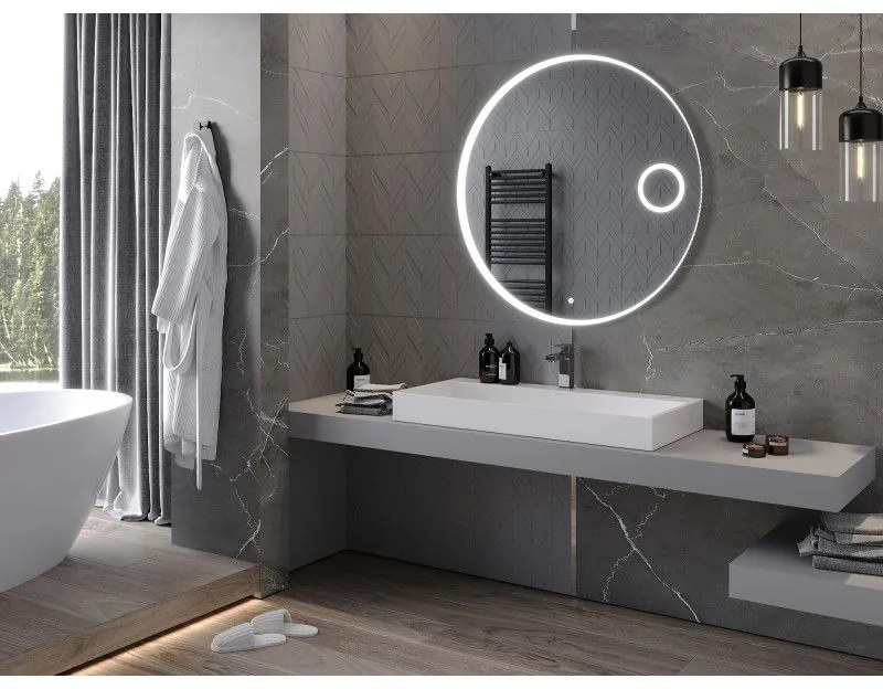 Mexen Ella, LED koupelnové zrcadlo s podsvícením a kosmetickým zrcátkem 100x100 cm, 6000K, ochrana proti zamlžování, 9811-100-100-611-00