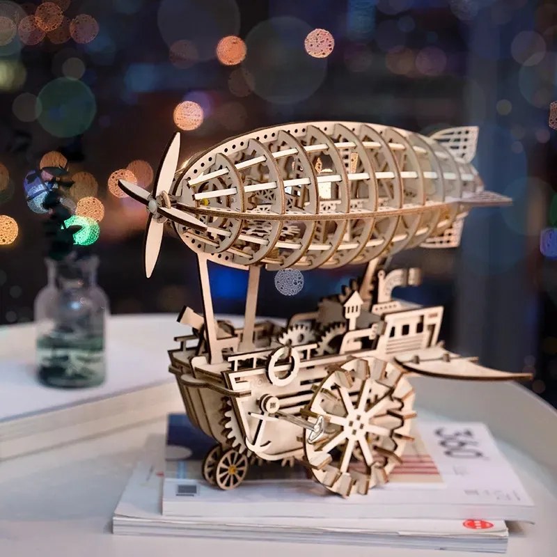 RoboTime 3D dřevěné mechanické puzzle Fantastická vzducholoď