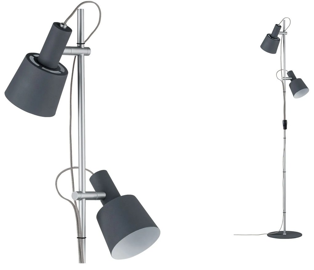 Paulmann 79690 Haldar, stojací lampa 2xE14, šedá/matný chrom, výška 152cm