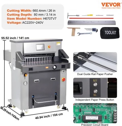 elektrická hydraulická řezačka papíru 66 cm šířka řezu 8 cm tloušťka 17,8 cm
