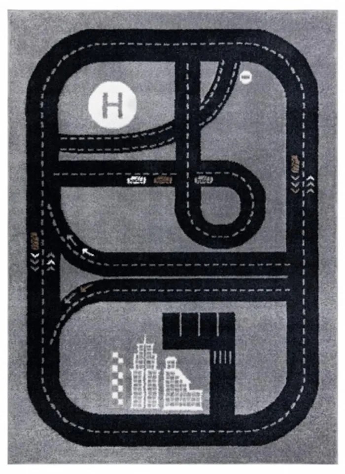 Dětský kusový koberec Závodní dráha šedý 240x330cm