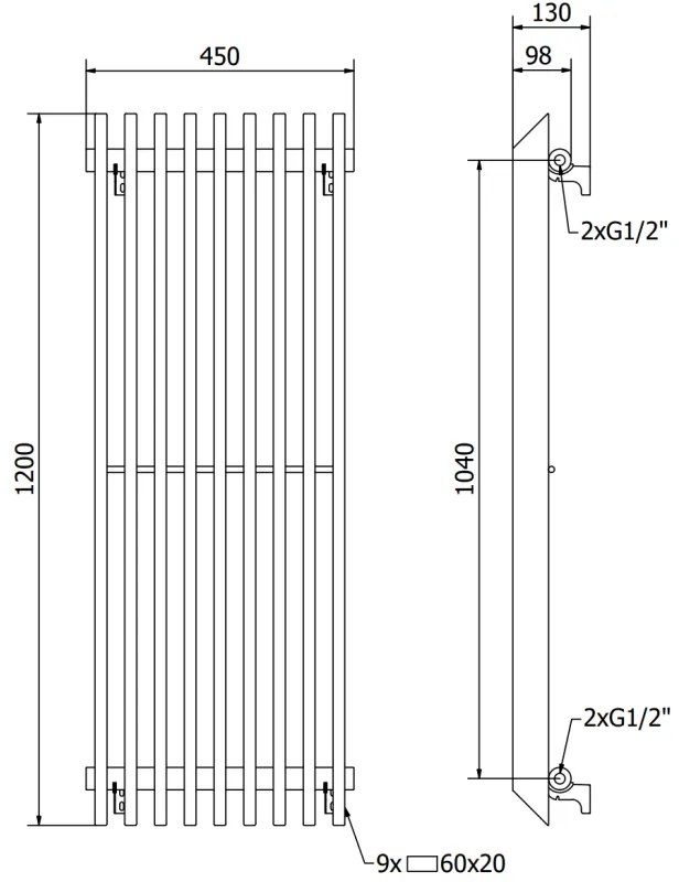 Mexen Aurora designový radiátor 1200 x 450 mm, 917 W, Černá - W212-1200-450-00-70