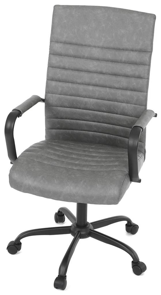 Autronic Kancelářská židle, šedá ekokůže, houpací mech, kolečka pro tvrdé podlahy, černý kov KA-V306 GREY