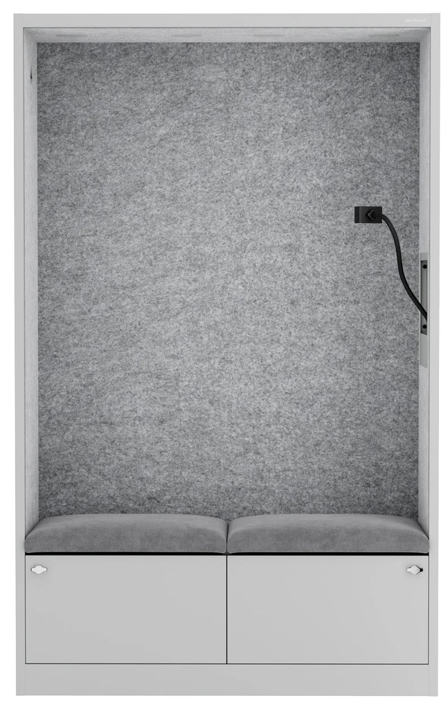 Kancelářská akustická kabina se sedátkem a USB-C portem, korpus šedý / sedák šedá, 1150 mm: SALLY MentalBox