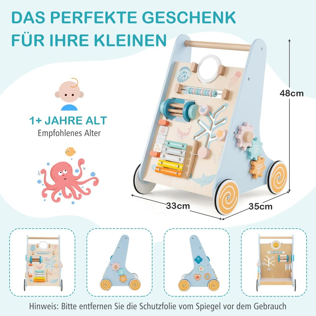 Costway Dřevěné chodítko na tlačení a tahání Montessori dětské chodítko