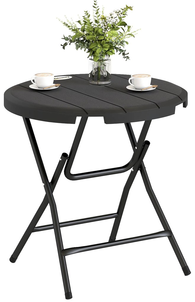 Zahradní stůl Outsunny pro 4 osoby, kulatý skládací stůl Ø80 cm, zahradní jídelní stůl ve vzhledu dřeva, tmavě šedý, ideální na balkon a terasu | Aos…