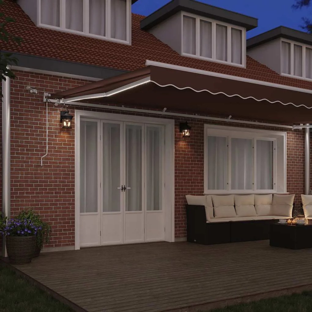 Automatická zatahovací markýza s LED hnědá 600 x 300 cm 3215386