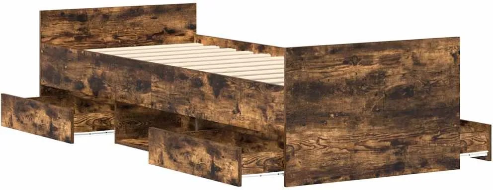 Rám postele s hlavovým a nožním čelem kouřový dub 90 x 190 cm 3203814