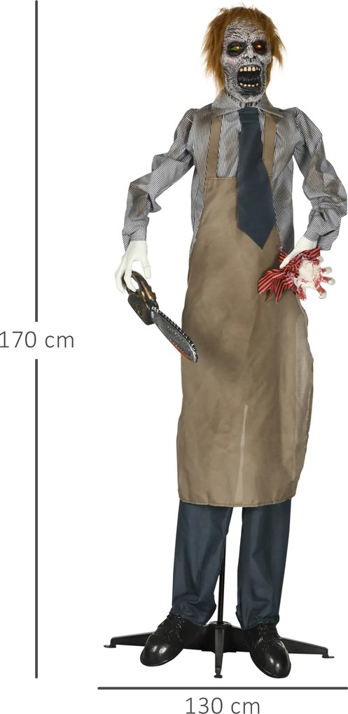 HOMCOM Halloween dekorace, řezník s motorovou pilou, pohyblivý, zvuk motorové pily, automatické spínání, 1,70 m