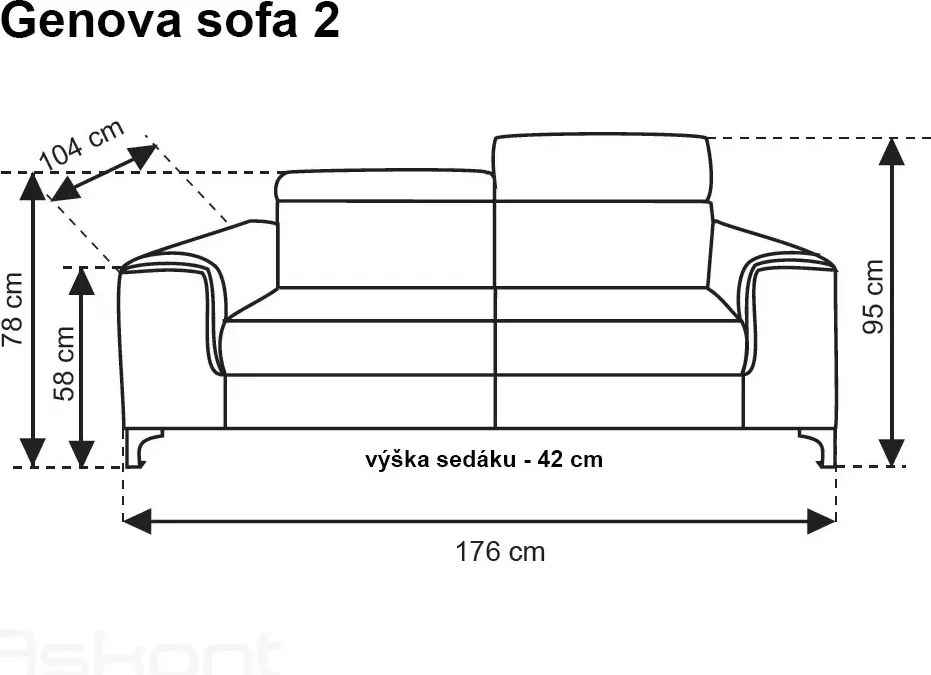Askont Genova: Pohovka sofa 2M starorůžová