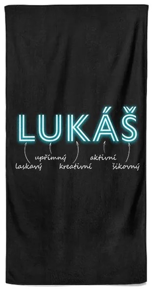 Osuška Mužská jména – NEON (Jméno: Lukáš, Velikost osušky: 100x170cm)