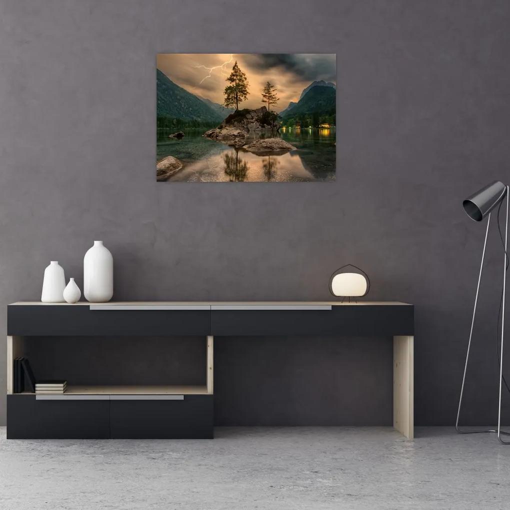 Skleněný obraz - jezero v horách (70x50 cm)