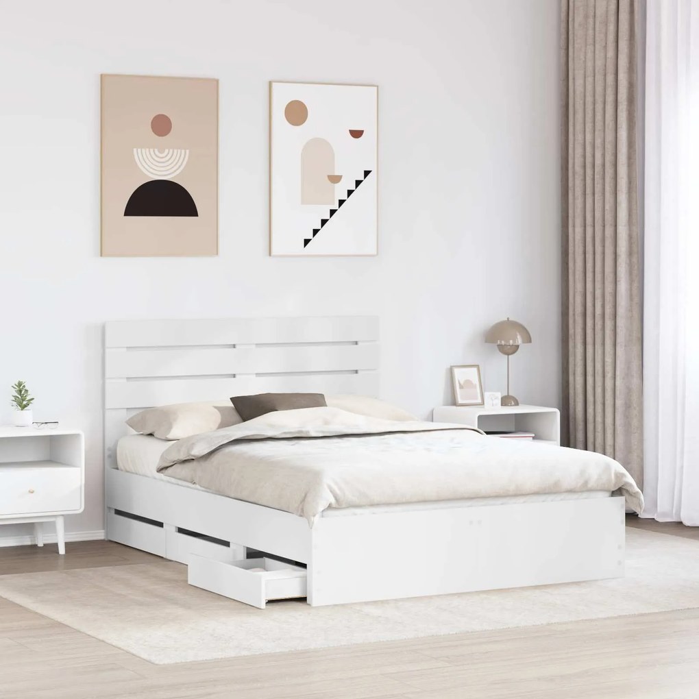 Rám postele se zásuvkou Bílá 160 x 200 cm Inženýrské dřevo 3411489