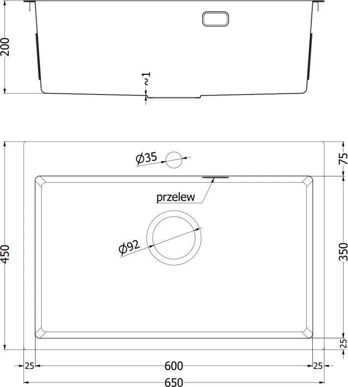 Mexen Solix, 1-komorový nerezový dřez 650 x 450 mm, broušená ocel, vzor voština, 6403651000-01HC