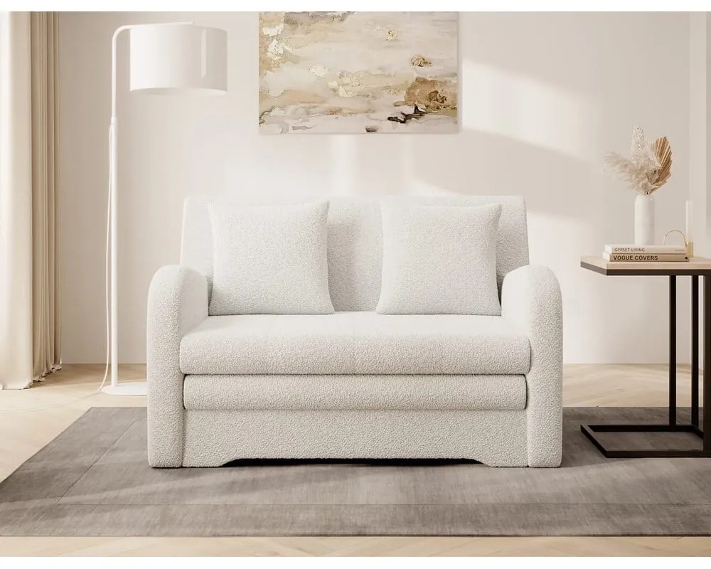 Bílá rozkládací/s úložným prostorem pohovka z textilie bouclé 130 cm Ario - II. jakost – ELTAP
