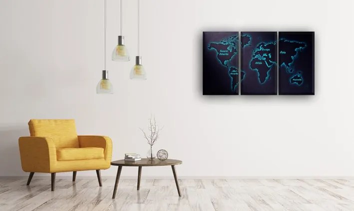 Malvis Třídílný obraz mapa Blue Velikost (šířka x výška): 120x70 cm