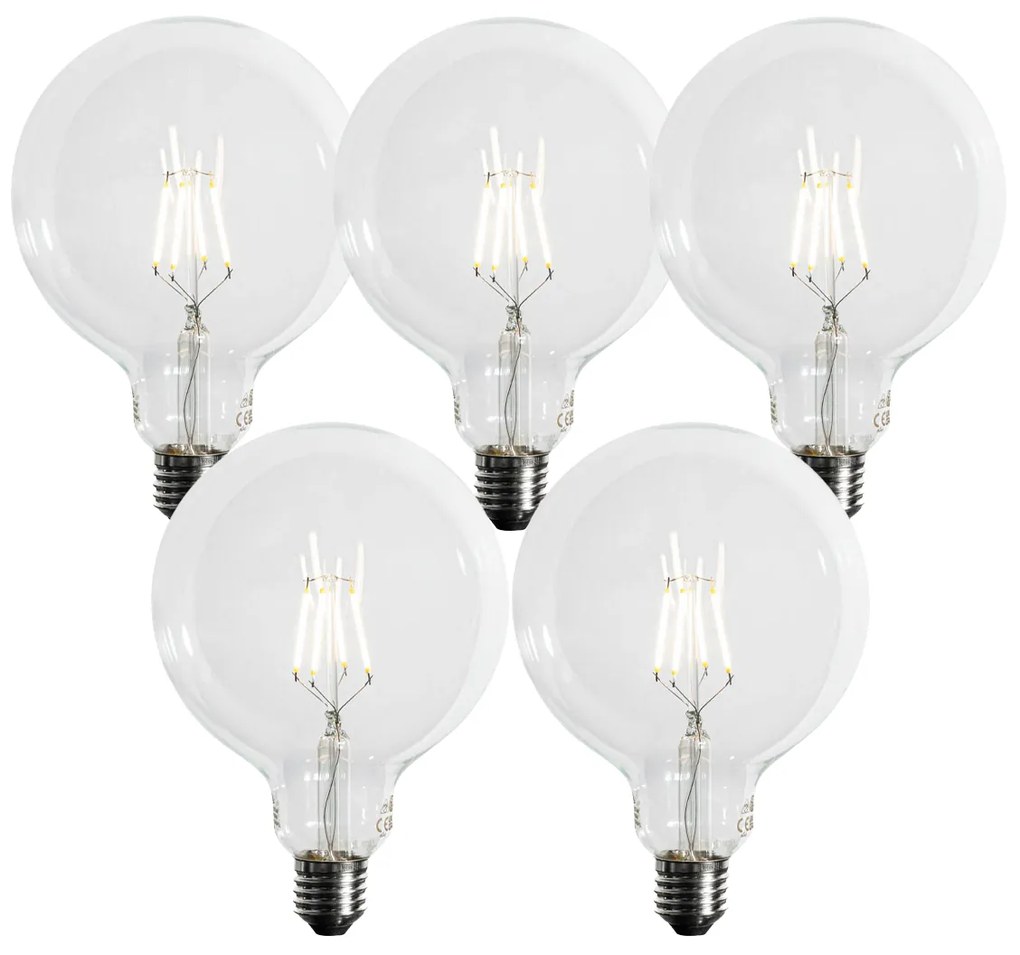 Sada 5 E27 3-stupňové stmívatelné LED spirálové vlákno G125 4W 450 lm 3000K
