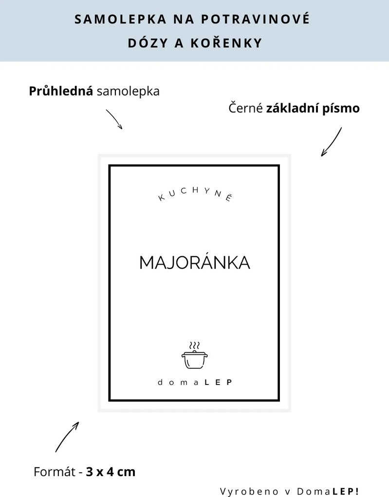 Samolepka na kořenky MAJORÁNKA průhledná 3 × 4 cm základní písmo