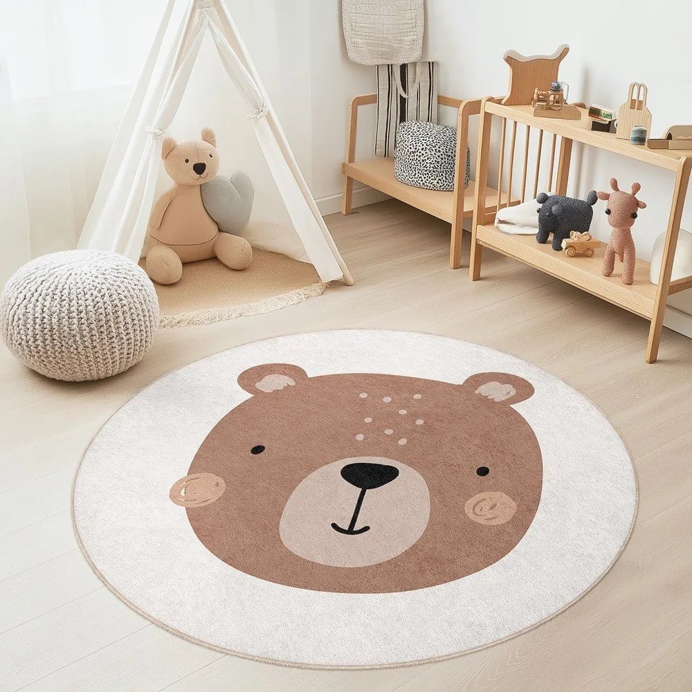 Hnědý/krémový pratelný dětský koberec ø120 cm Teddy Bear – Mila Home