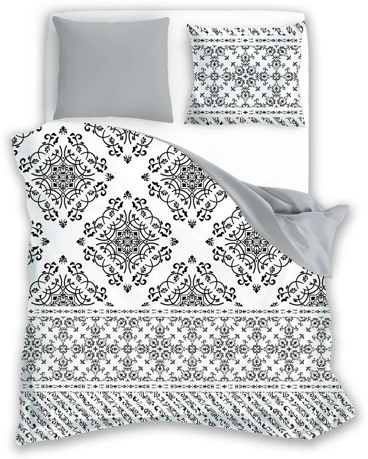 Bavlněné povlečení 160x200 Ornamenty bílá černá šedá Móda 23 Faro