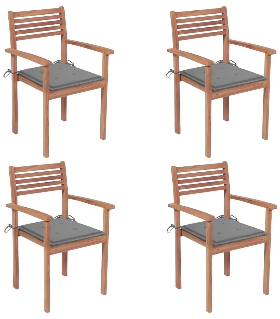 vidaXL Zahradní židle 4 ks s šedými poduškami masivní teak