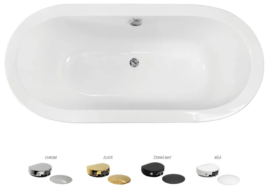 Besco Volně stojící vana ze sanitárního kompozitu Victoria CC/NP 185x82, napouštění přes přepad Rozměry (cm): 185x82, Typ a barva výpustě: McAlpine Click-Clack s napouštěním přes přepad, bílá