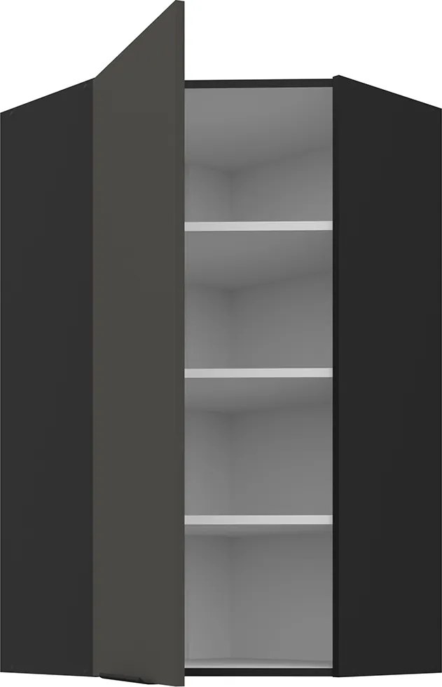 ARIA pe | horní kuchyňská skříňka 60x60 GN-108 1F (45°) rohová s policemi | 60x60 cm | EXTRA VYSOKÁ | černá/šedá grafit